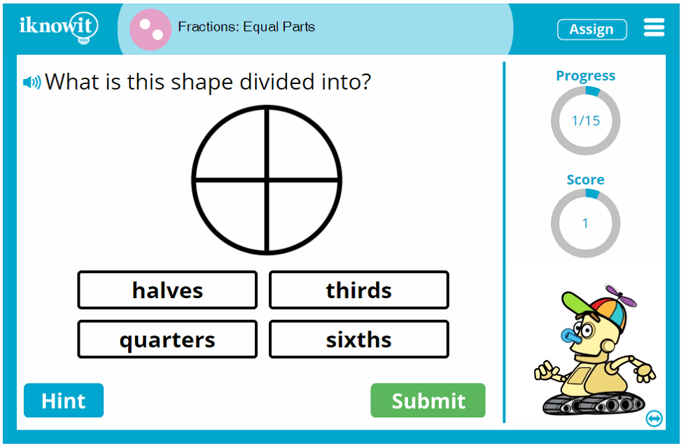 Fractions Equal Parts Math Game 