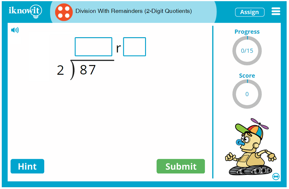 Interactive Math Lesson Division With Remainders And 2 Digit Quotients