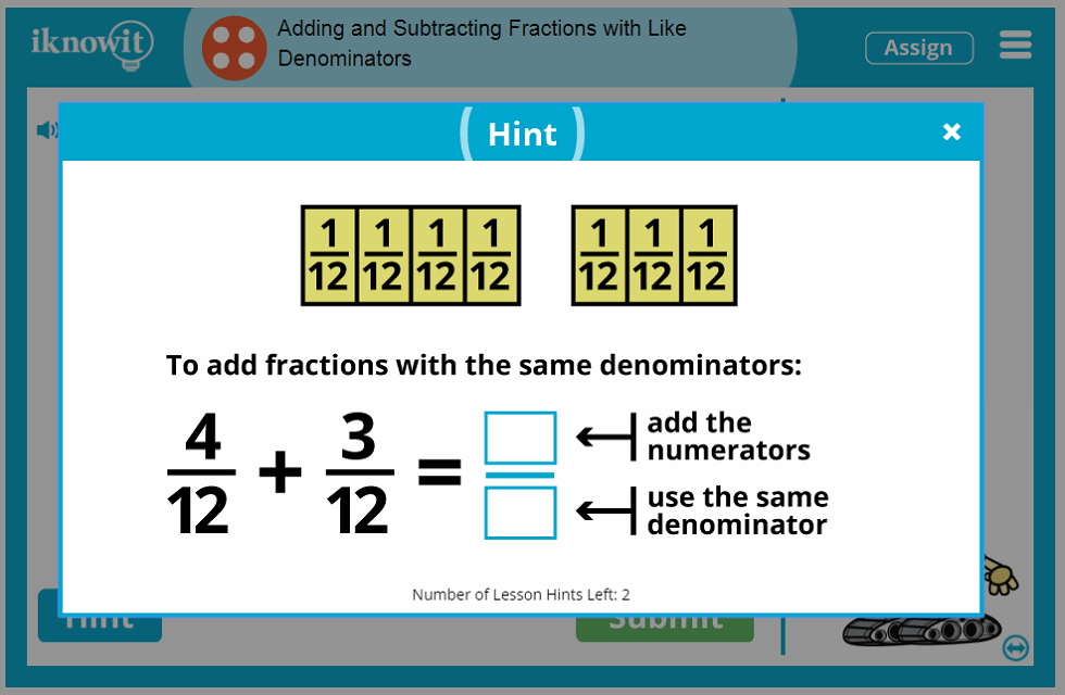 Interactive Math Lesson Adding And Subtracting Fractions With Like 